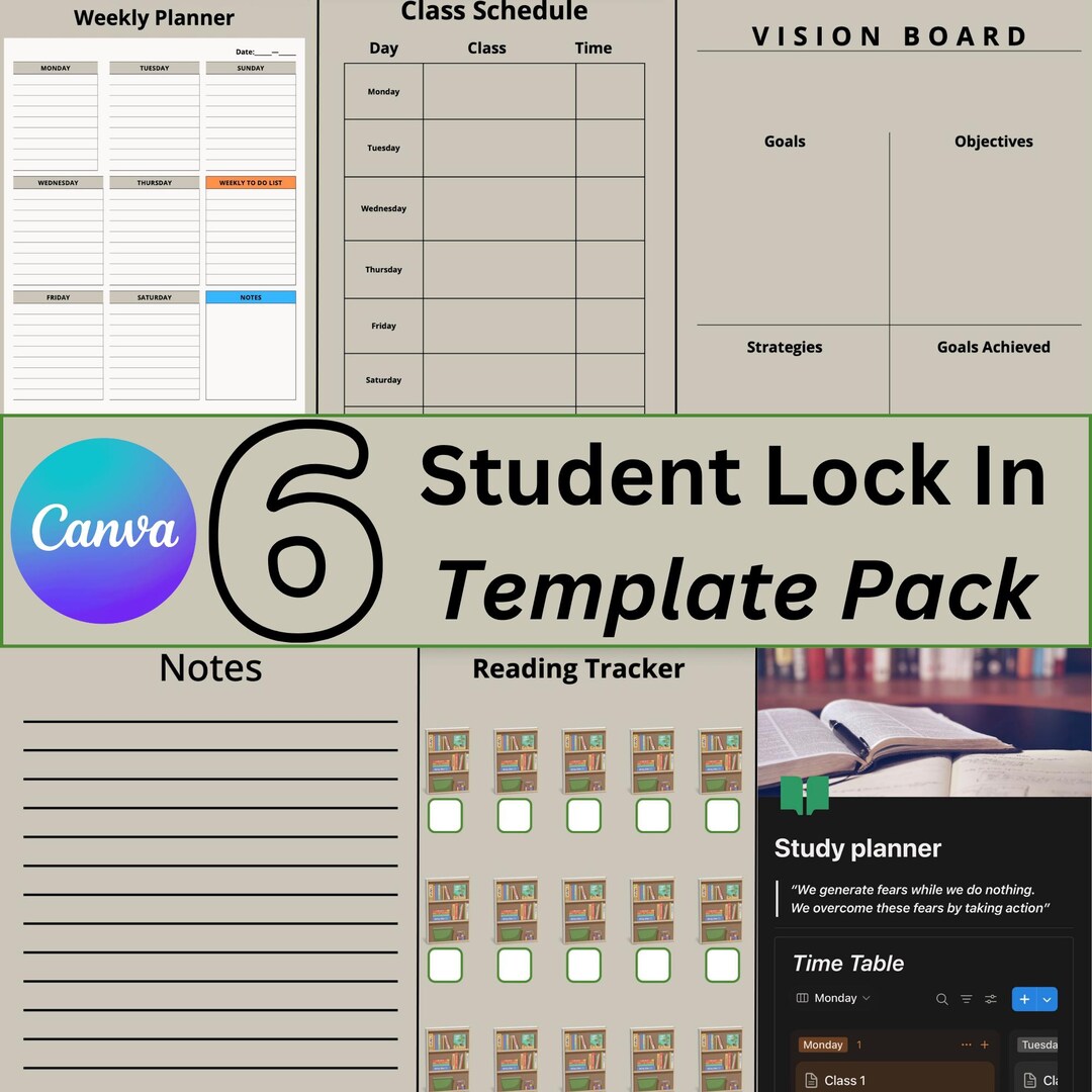 Canva Student Template Lock in Pack Planner, Schedule, Tracker (PDF ...
