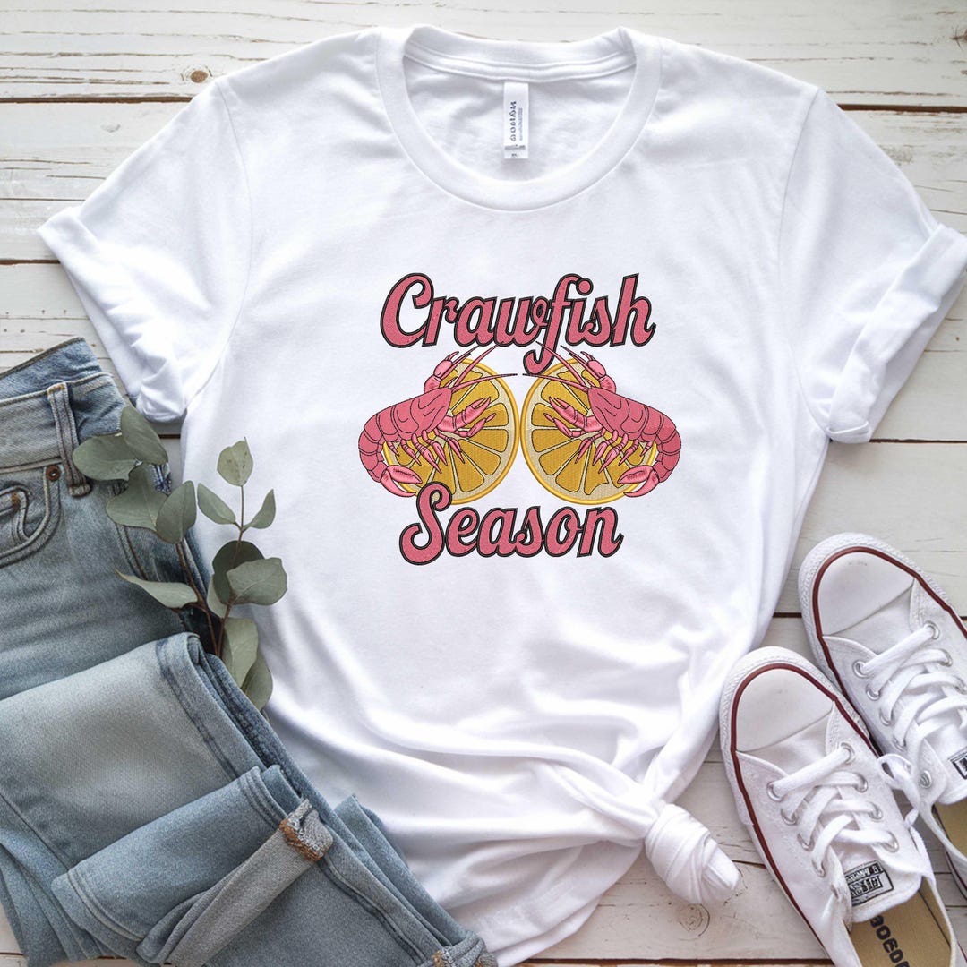 Pink Crawfish Season Preppy Embroidery, Crawfish Embroidery Design ...
