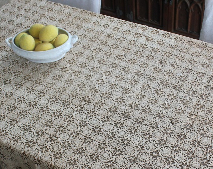 Beautiful Antique Natural Linen Crochet Lace Tablecloth 60" X 50" - Etsy