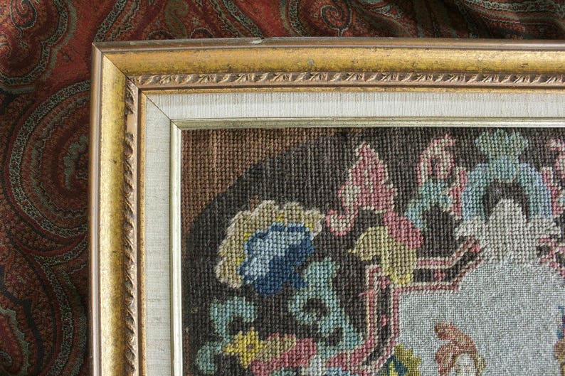 Antique Victorian Petite Point Needlepoint Tapestry of Young - Etsy