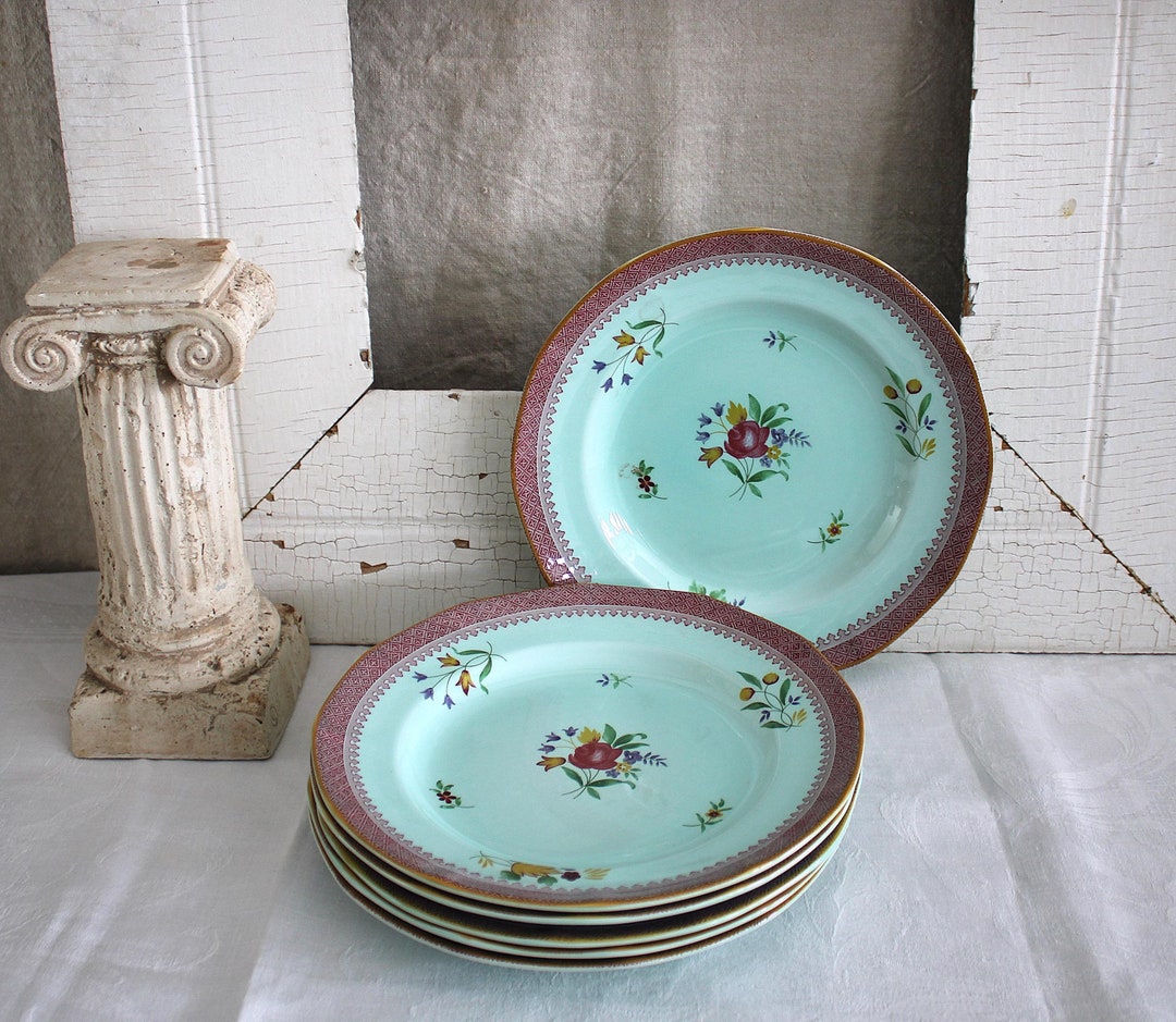 6 Antique Hand Painted English Adams Calyx Ware Luncheon Plates ...