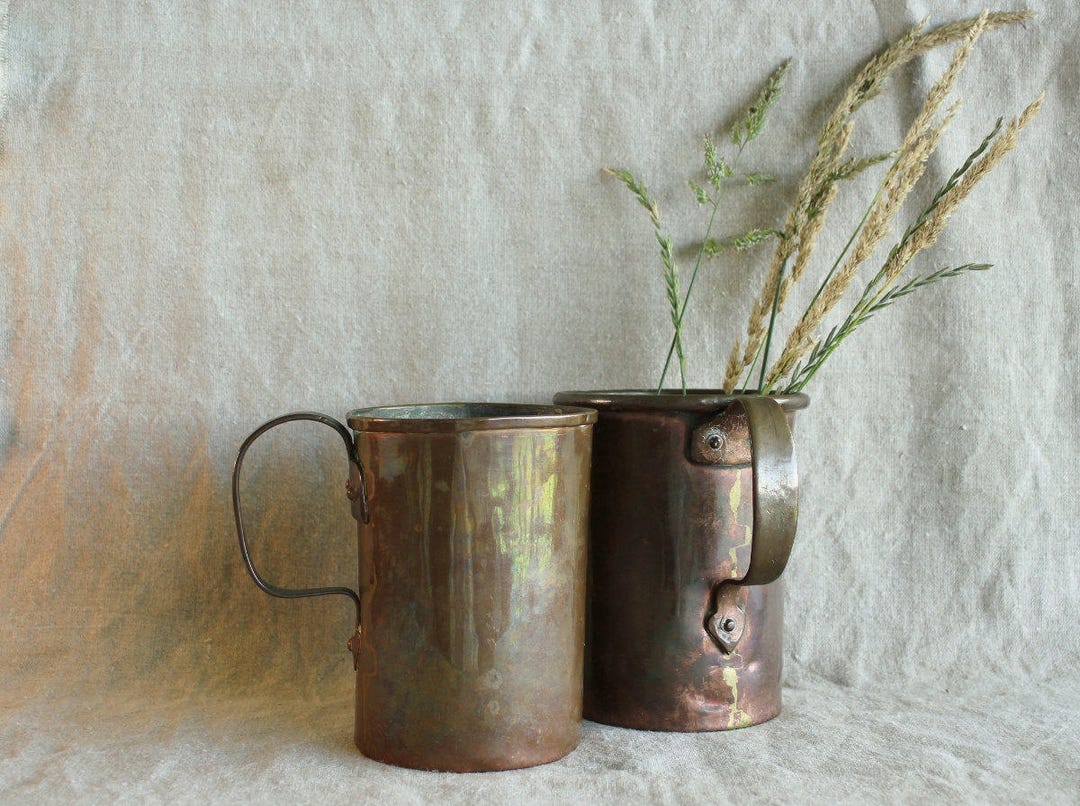 2 Antique Turkish Hammered Copper Tankards Fall Decor - Etsy
