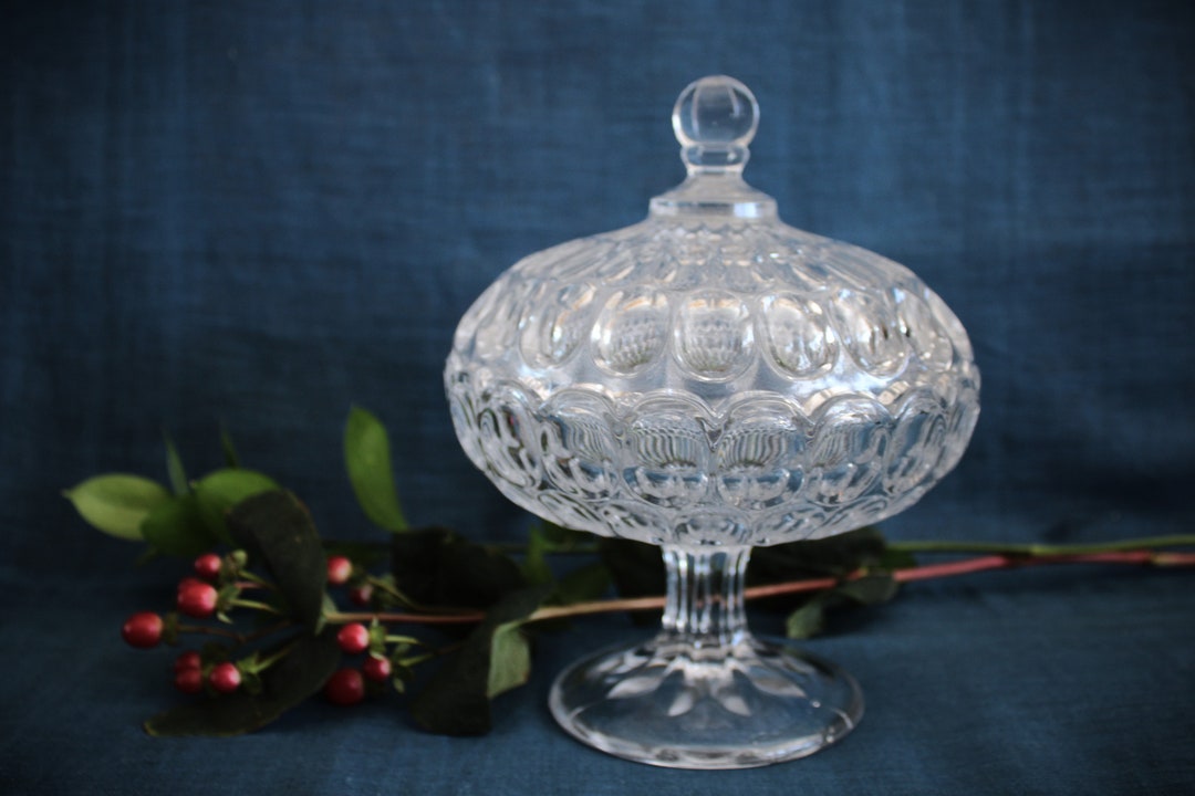 Antique EAPG Footed Covered Compote Baby Thumbprint Argus Flint Glass ...