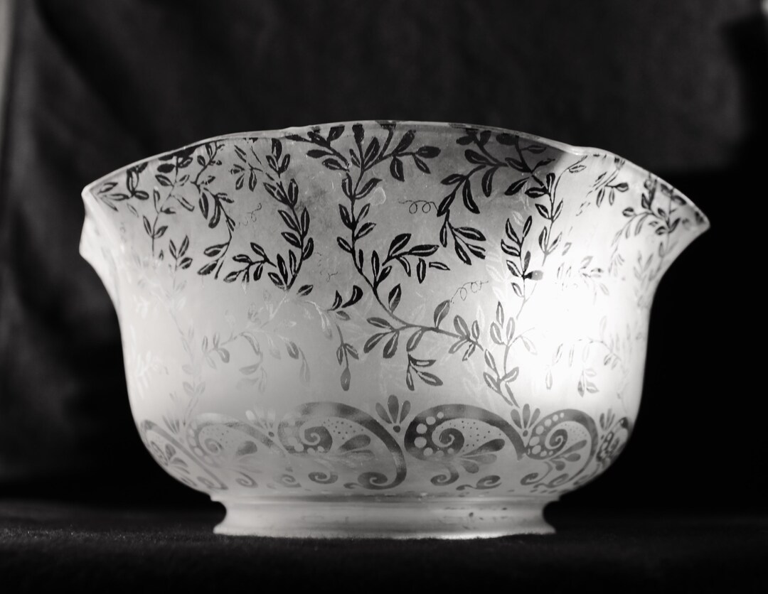 Antique Pretty Floral Etched Frosted Glass Gaslight Lamp Shade Etsy