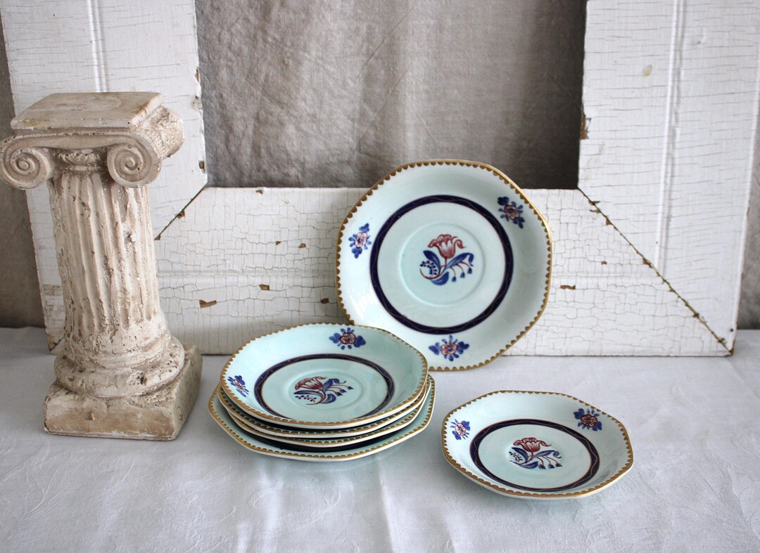 6 Antique Hand Painted English Adams Calyx Ware Saucers Underplates ...