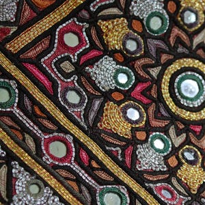 Antique Indian Banjara Embroidered Panel in Metallic Silver & Gold With ...
