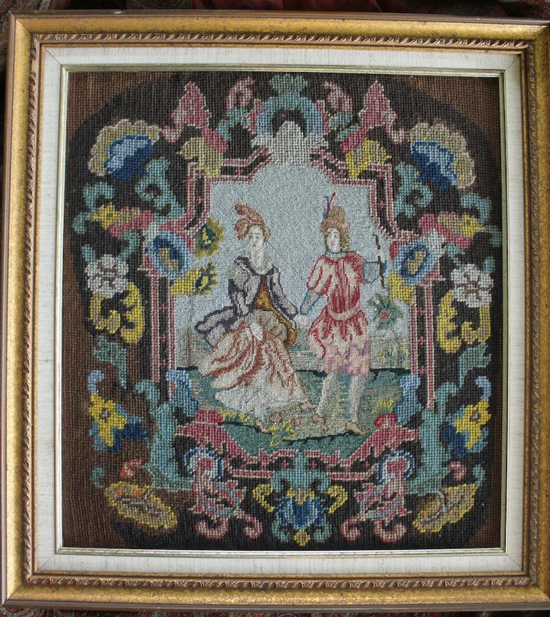Antique Victorian Petite Point Needlepoint Tapestry of Young - Etsy