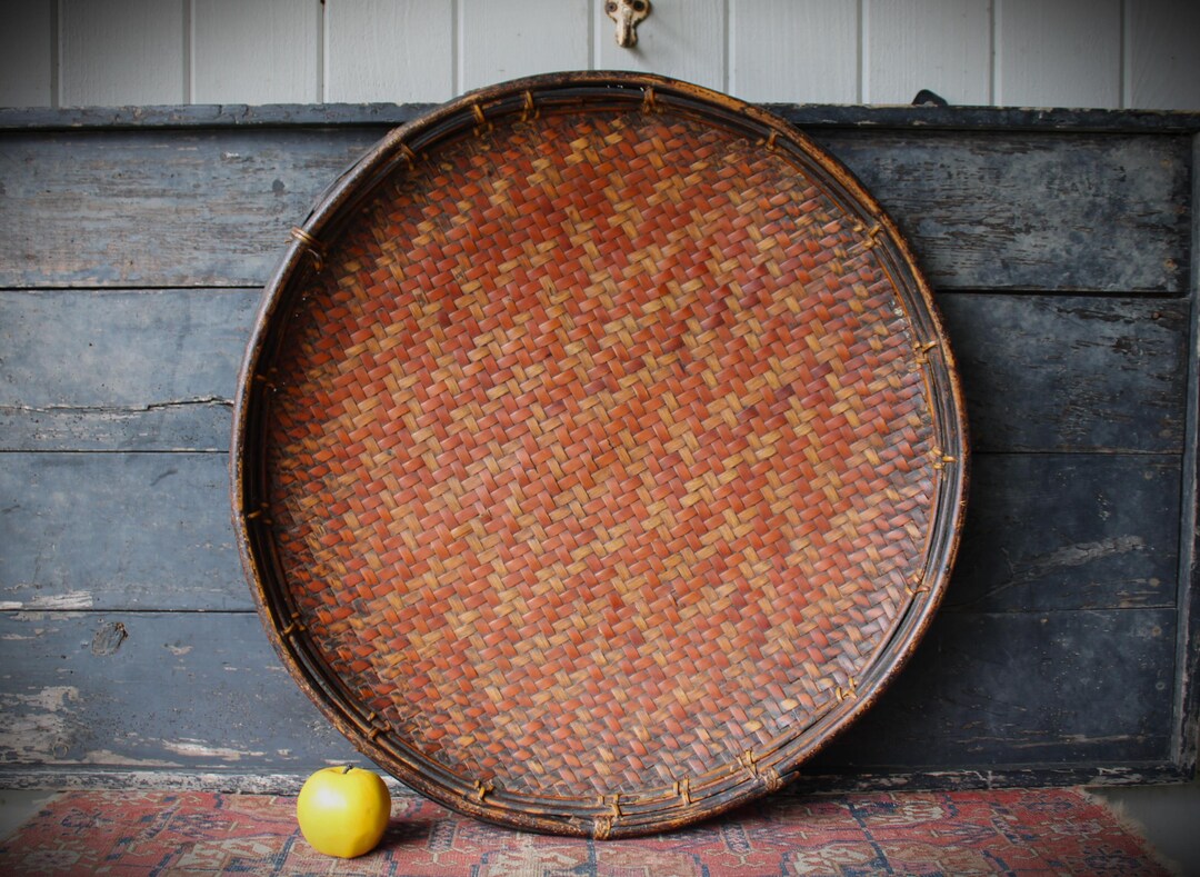 Vintage Asian Woven Rattan Rice Grain Winnowing Tray With Gorgeous ...