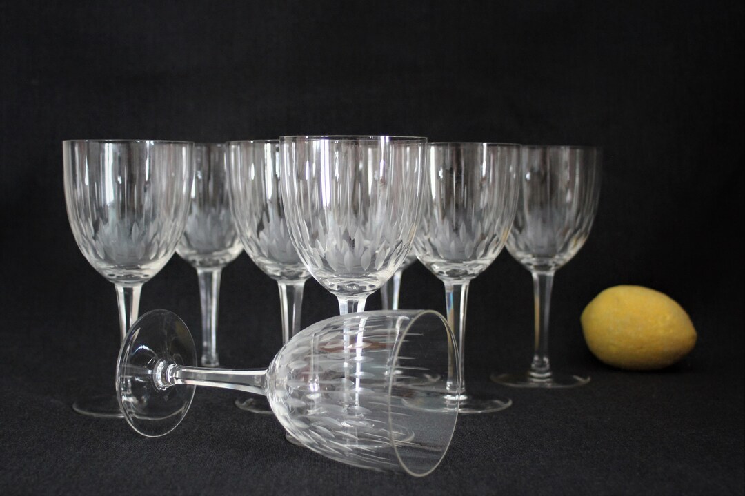 8 Vintage Etched Elegant Lead Crystal Stemware Wine Cocktail Glasses - Etsy