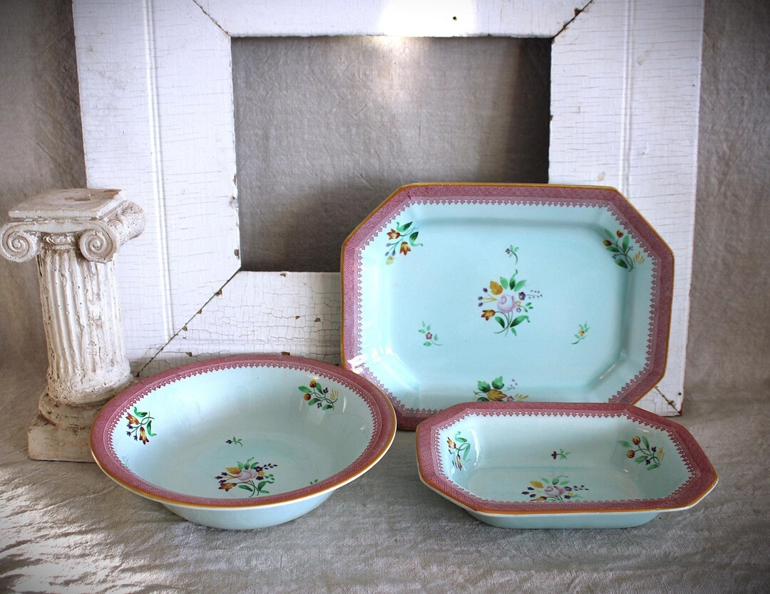 3 Antique Hand Painted English Adams Calyx Ware 2 Serving Bowls & a ...