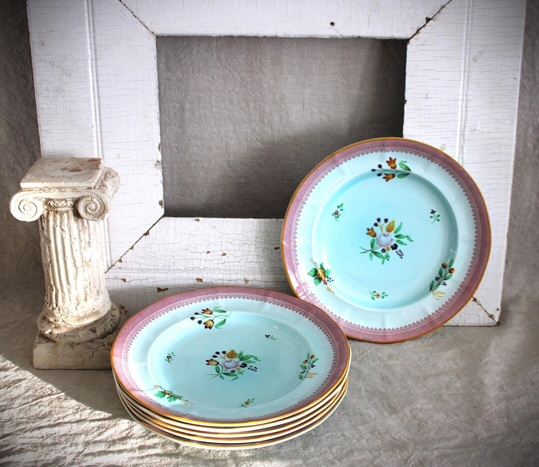 6 Antique Hand Painted English Adams Calyx Ware Dinner Plates Lowestoft ...