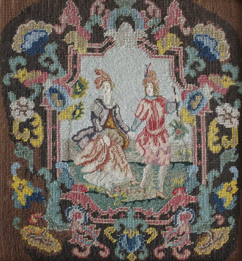 Antique Victorian Petite Point Needlepoint Tapestry of Young - Etsy