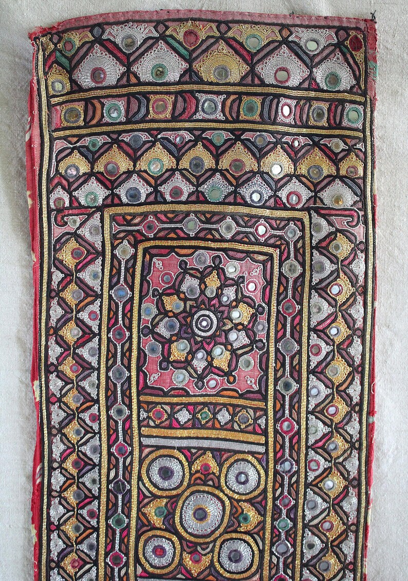 Antique Indian Banjara Embroidered Panel in Metallic Silver & Gold With ...