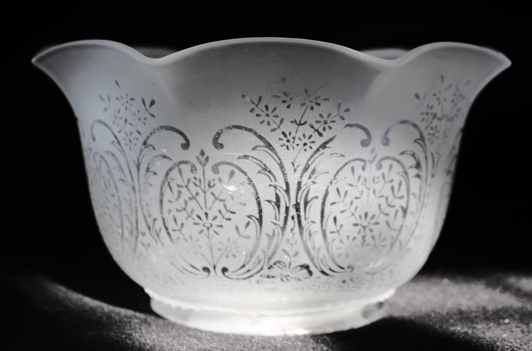 Antique Pretty Floral Pattern on Clear and Frosted Glass Gaslight Lamp ...