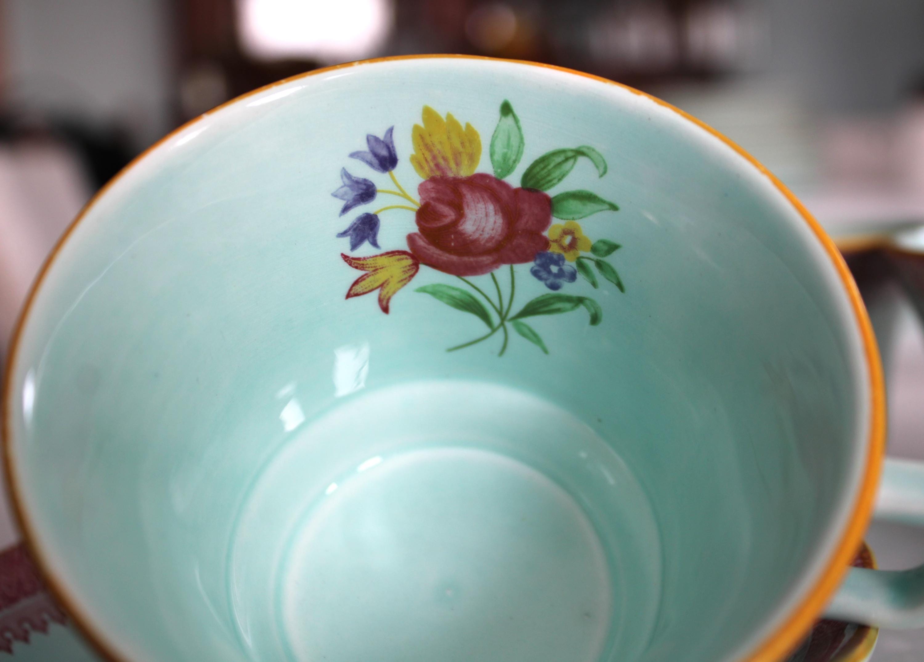 4 Antique Hand Painted English Adams Calyx Ware Cups and Saucers ...