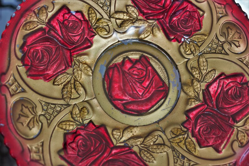 Antique Gleaming Goofus Glass Plate With Roses - Etsy