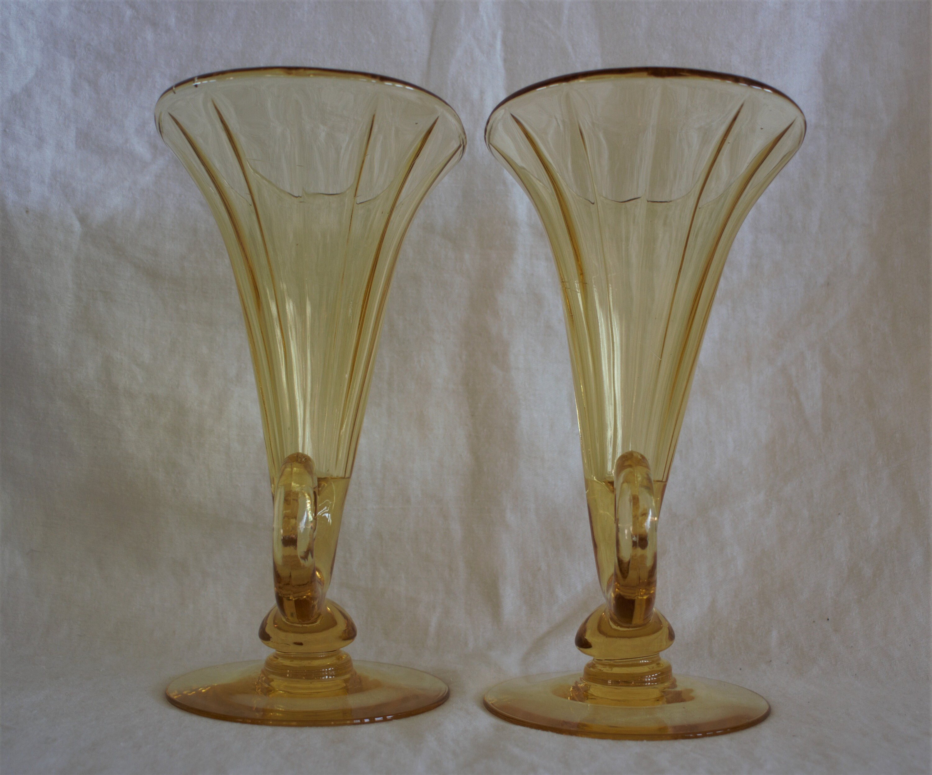 Pair of Antique Cambridge Elegant Glass Mandarin Gold Cornucopia Vases ...