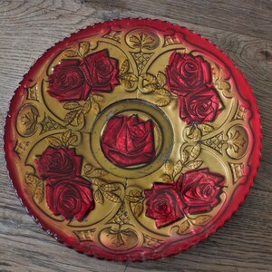 Antique Gleaming Goofus Glass Plate With Roses - Etsy