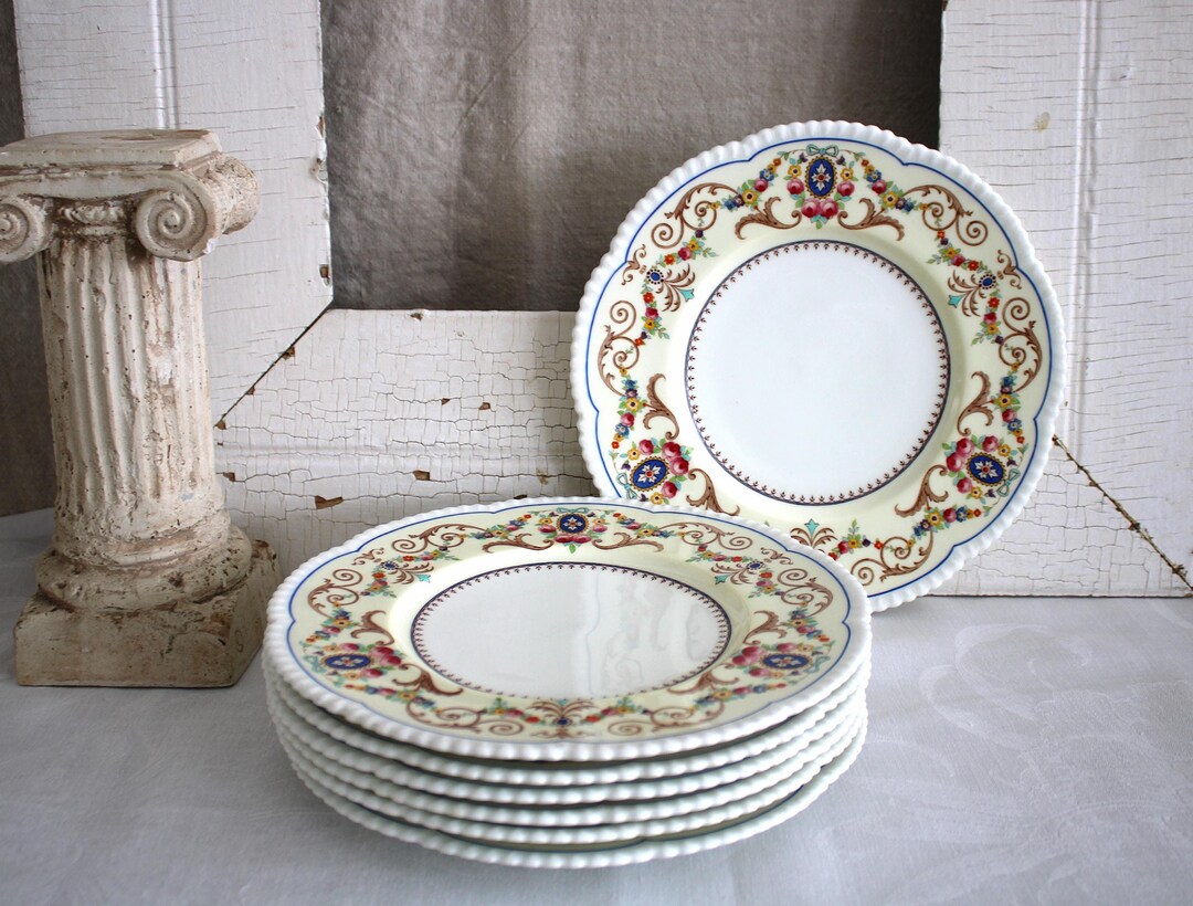 7 Antique Cauldon England Hand Painted Scalloped Edge 10 3/4" Luncheon ...