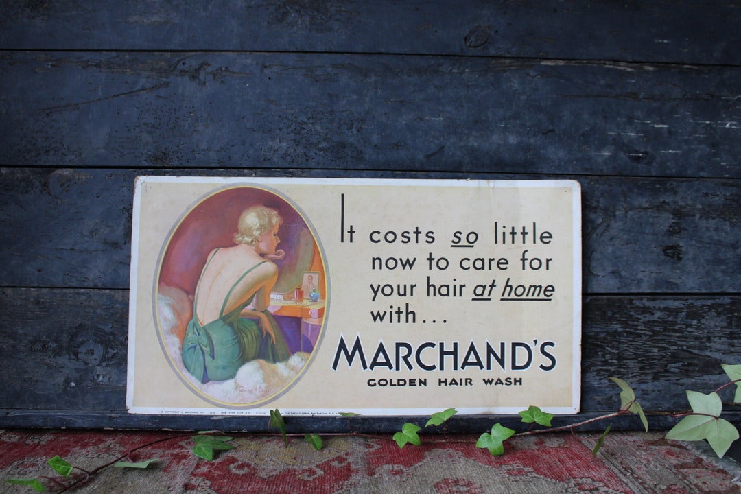 Vintage Marchand's Golden Hair Wash Cardboard Store Advertising Display ...