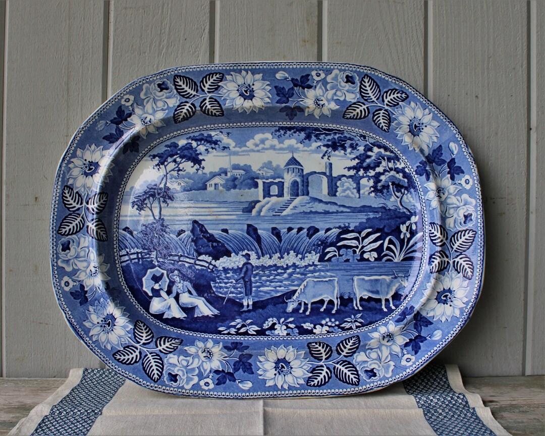 Antique Large English Staffordshire Blue Transferware Platter 1825 ...