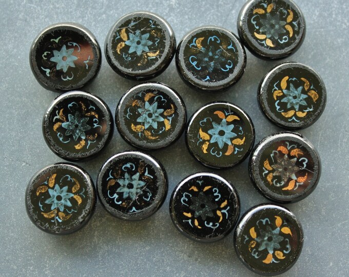 13 Victorian Painted Black Glass Buttons - Etsy