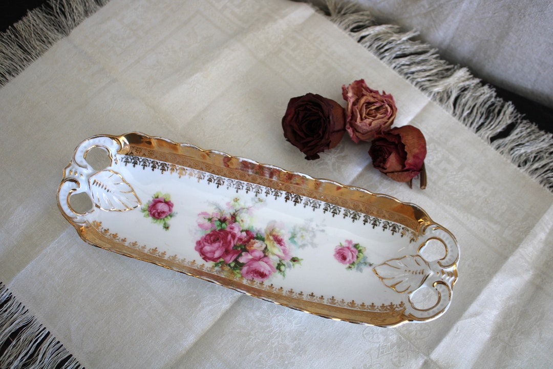 Antique Serving Bowl or Display Dish With Roses 12" IPF Germany - Etsy