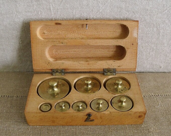 Vintage Brass Metric Scale Weights in Wood Box - Etsy