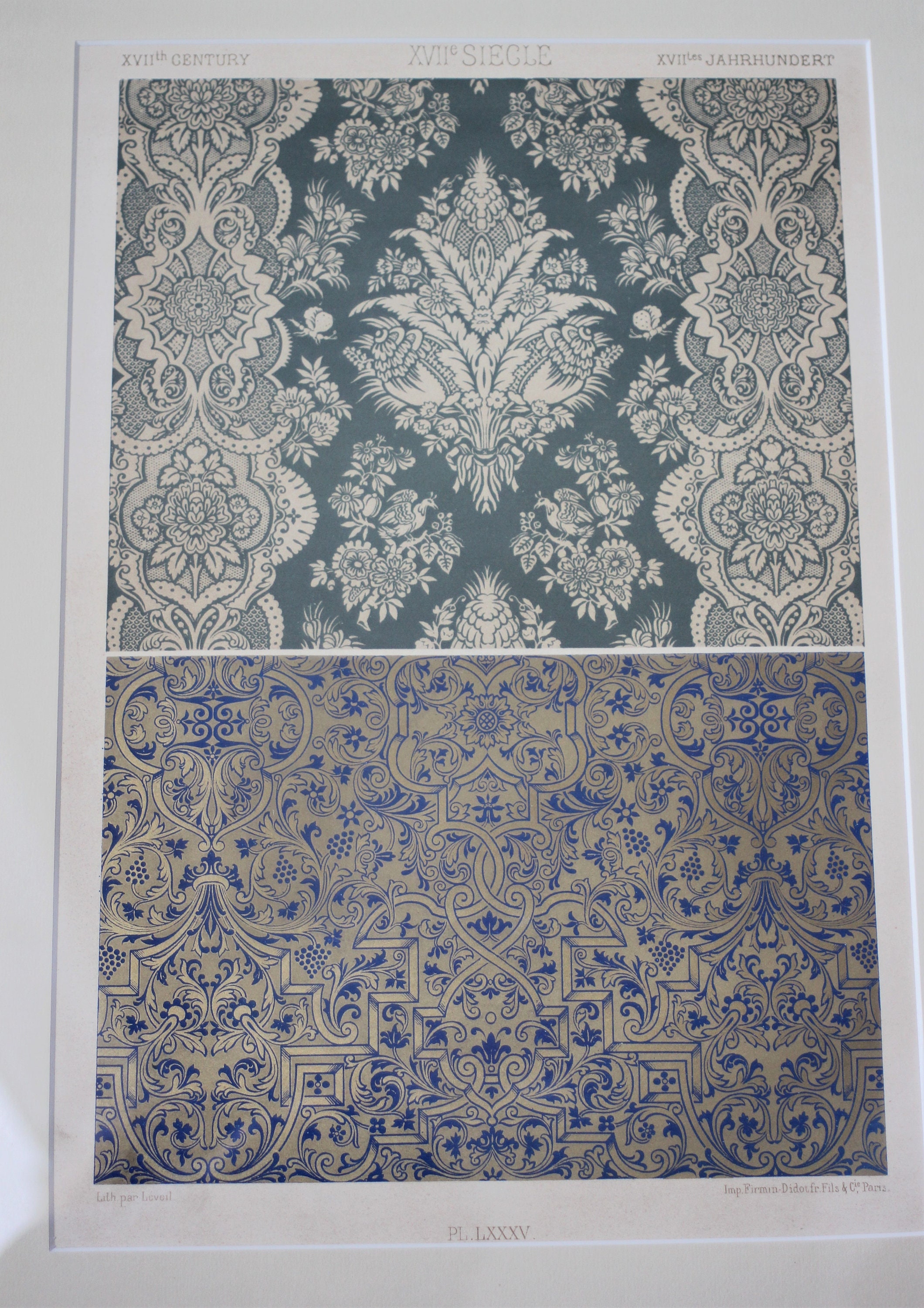 Antique French Baroque Pattern Lithograph Print, Gold Wood Frame - Etsy