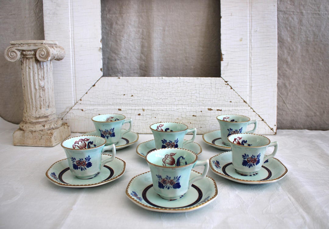 6 Antique Hand Painted English Adams Calyx Ware Demitasse Cups and ...
