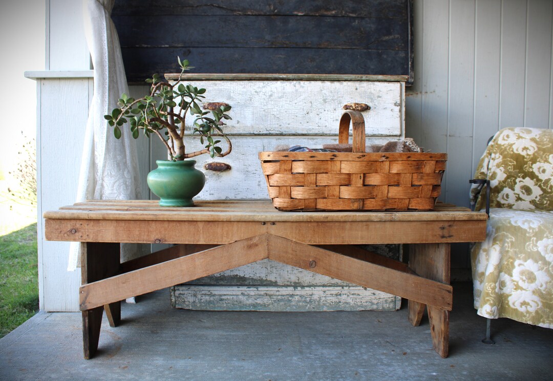Antique Rustic Bucket Bench Coffee Table With Bootjack Ends - Etsy