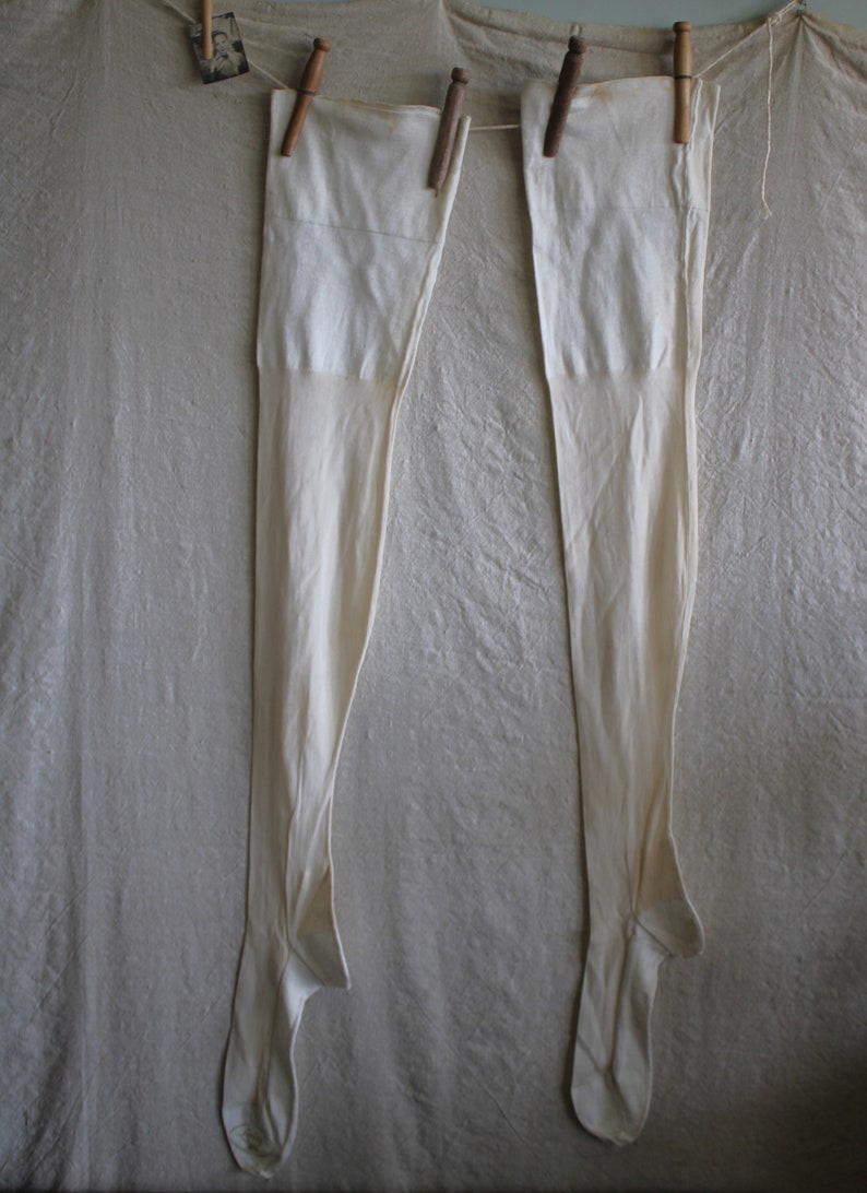Antique Lortay Silk Seamed Thigh High Flapper Stockings White - Etsy