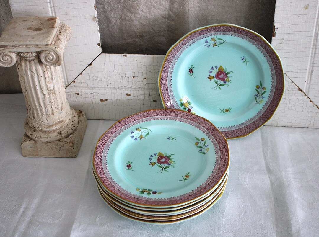 8 Antique Hand Painted English Adams Calyx Ware Salad Plates Lowestoft ...