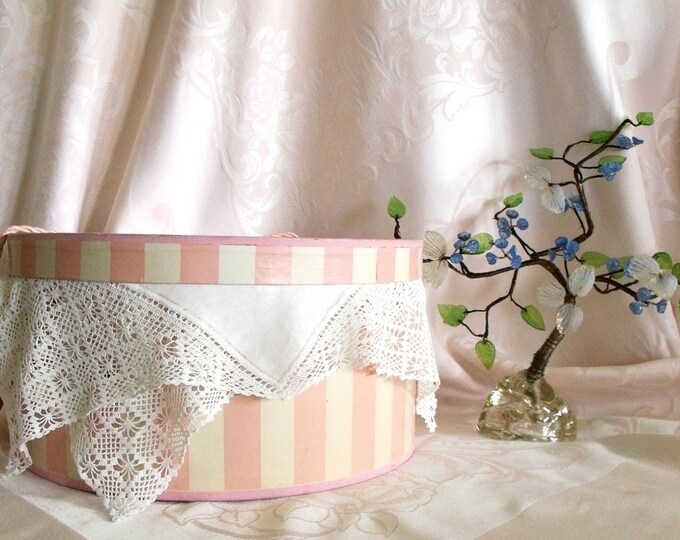 Vintage Pink Stripe Hat Box - Etsy