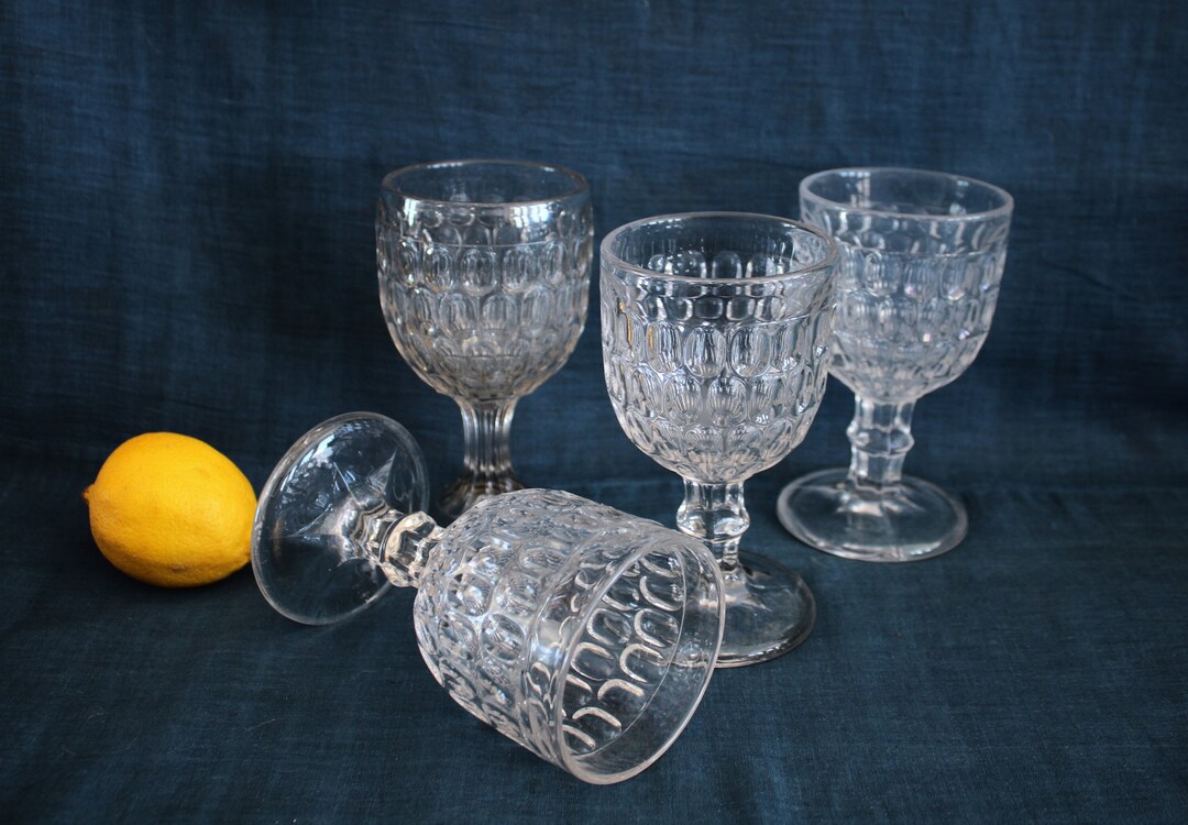 4 Antique EAPG Argus Thumbprint Stemmed Goblets Early American Pattern ...
