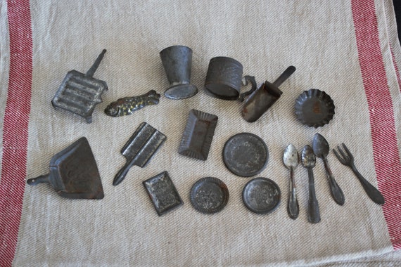 Antique Group of 17 Tole Ware Doll House Miniature Kitchen | Etsy