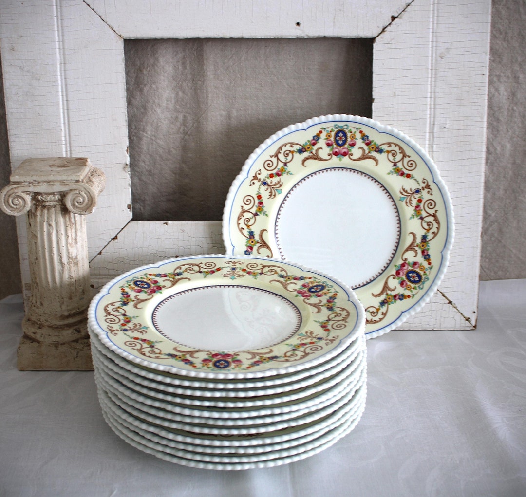 12 Antique Cauldon England Hand Painted Scalloped Edge 10 3/4" Dinner ...