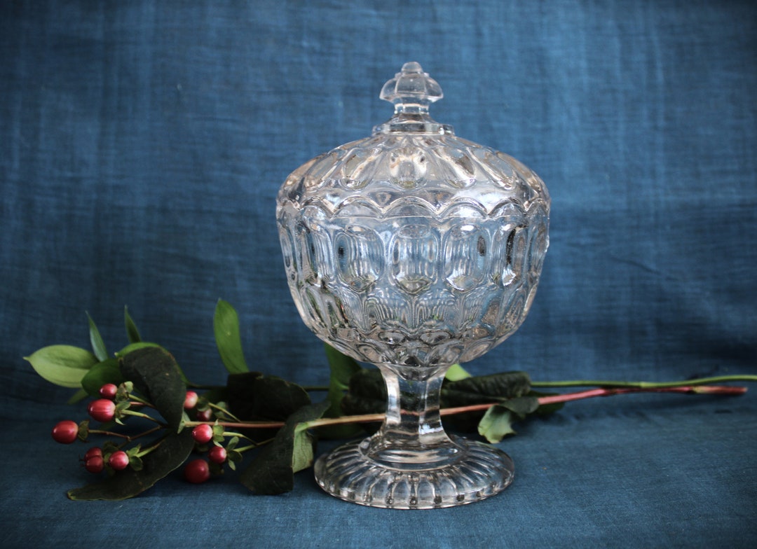 Antique EAPG Footed Covered Compote Baby Thumbprint Argus Flint Glass ...