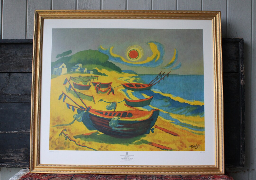 Vintage Mid Century Modern Lithograph Print Sun on Baltic Sea After Max ...