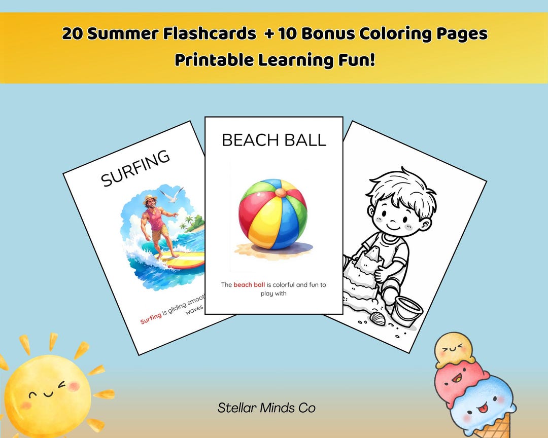 Summer Flashcards for Kids | Printable Vocabulary Cards With Bonus ...