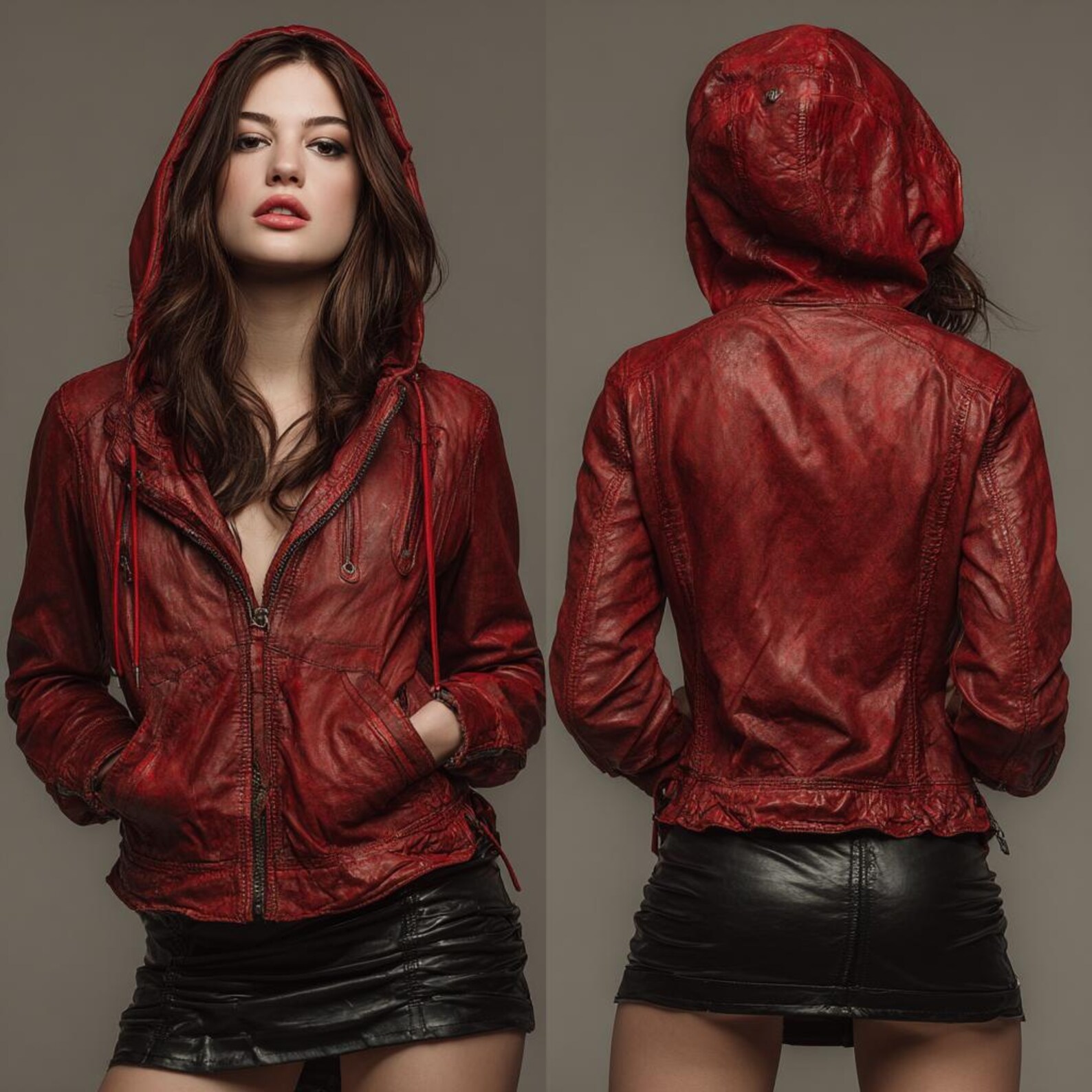 Vintage Red Leather Hoodie Jacket: Distressed Retro Chic Style - Etsy
