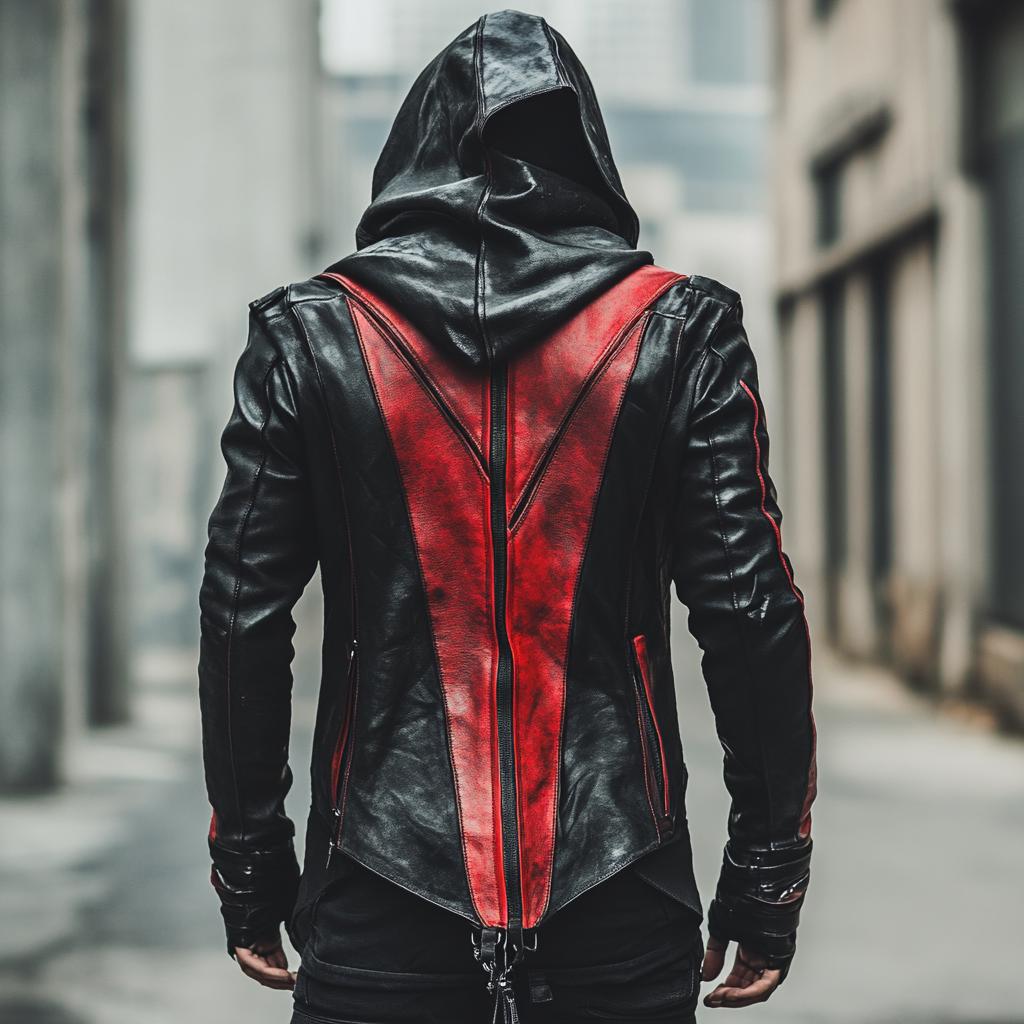 Red and Black Hooded Leather Biker Jacket: Gothic Cosplay Style - Etsy
