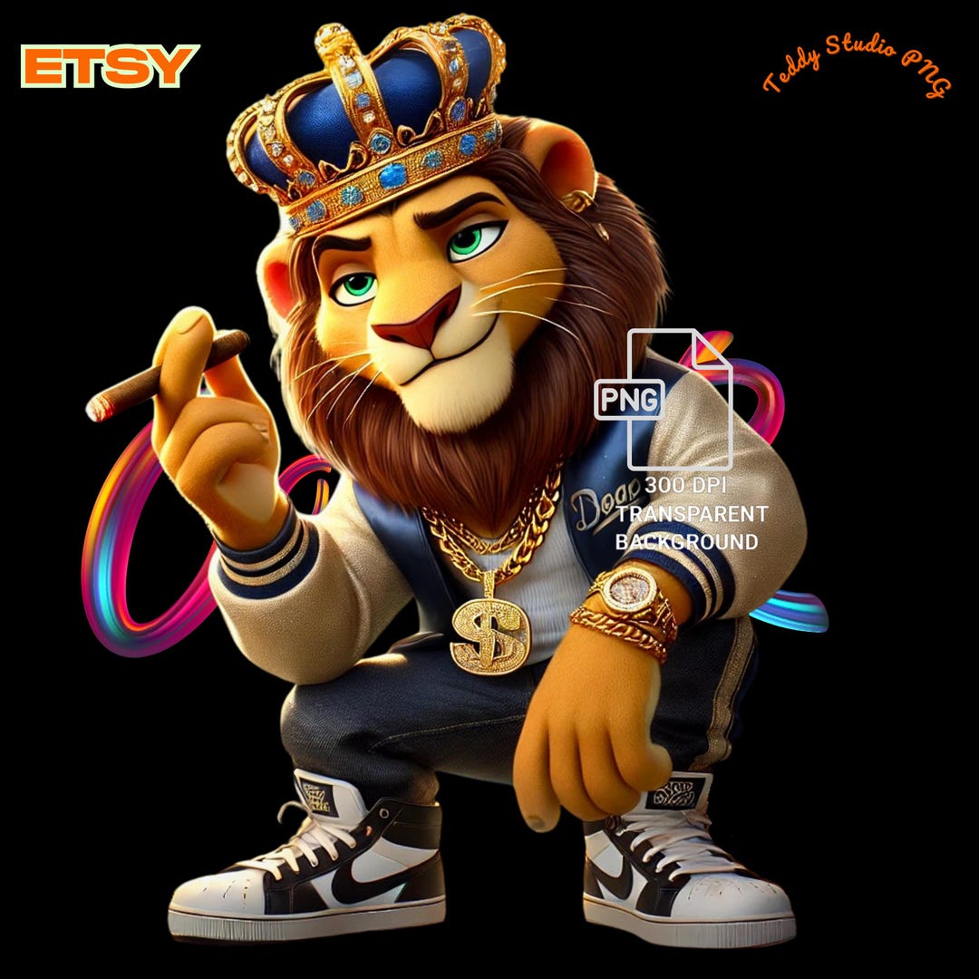 Lion Rapper With Golden Crown | Male Lion Rapper Clipart | Rapper Lion ...