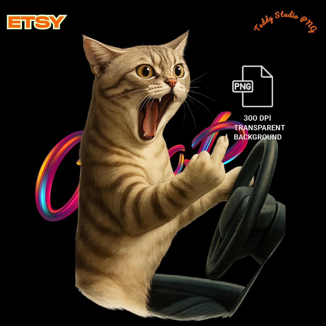 Funny Cat Driving Car Clipart: Kitten Art (PNG Digital Download) - Etsy