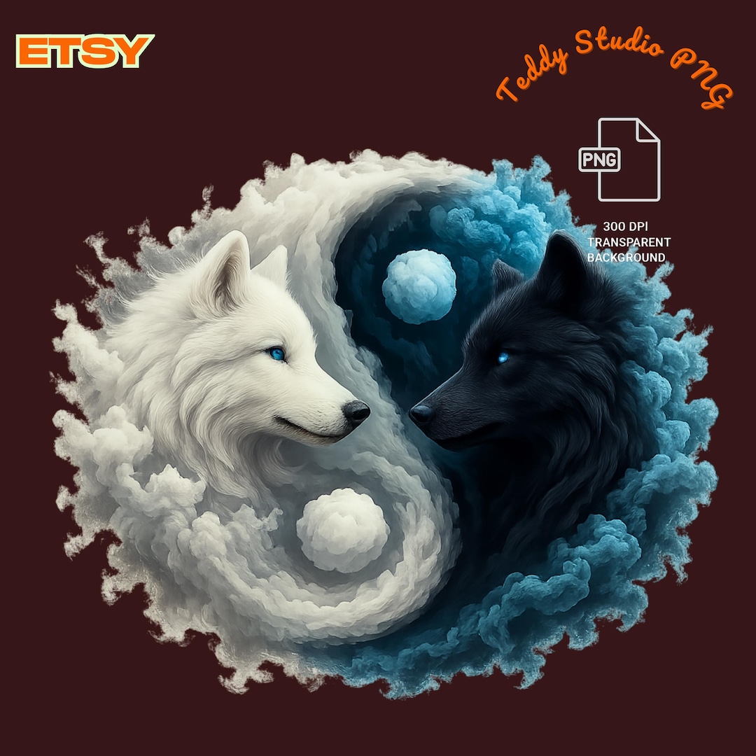 Yin Yang Two Wolves Png, Sublimation Design, Clipart, Digital Image ...