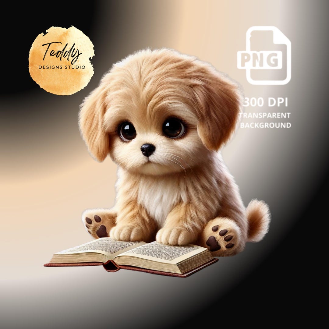 Cute Dog Reading Book PNG, Cute Puppy Clipart, Cute Dog Reading a Book ...