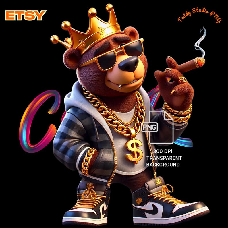 Royal Rapper Bear Clipart: PNG Digital Download - Etsy