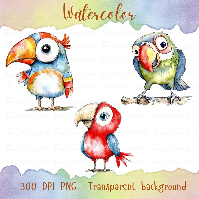 Watercolor Parrot Clipart Bundle: Tropical Bird PNG Images (digital ...
