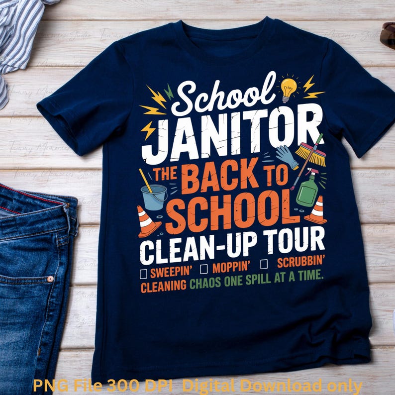 Funny School Janitor PNG: Back to School Clipart for T-shirts (digital ...