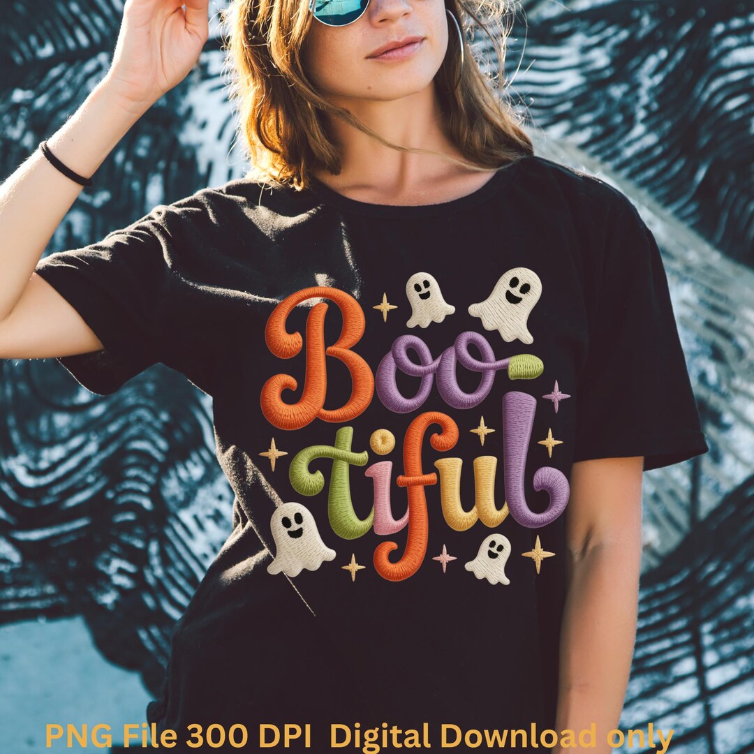 Boo-tiful Halloween Ghost PNG: Embroidered-style Digital Art (300 DPI ...